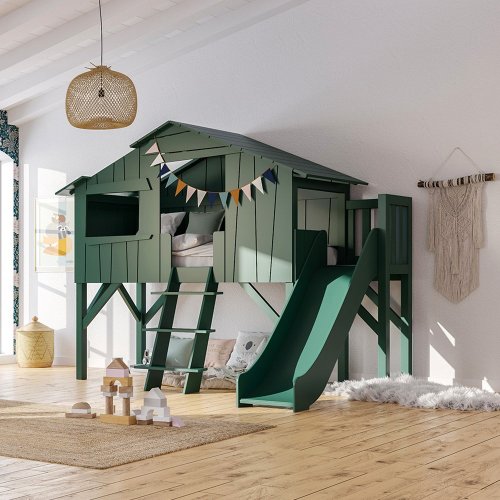 Lit Cabane Et Toboggan Plateforme Gris Perle Mathy By Bols Pour
